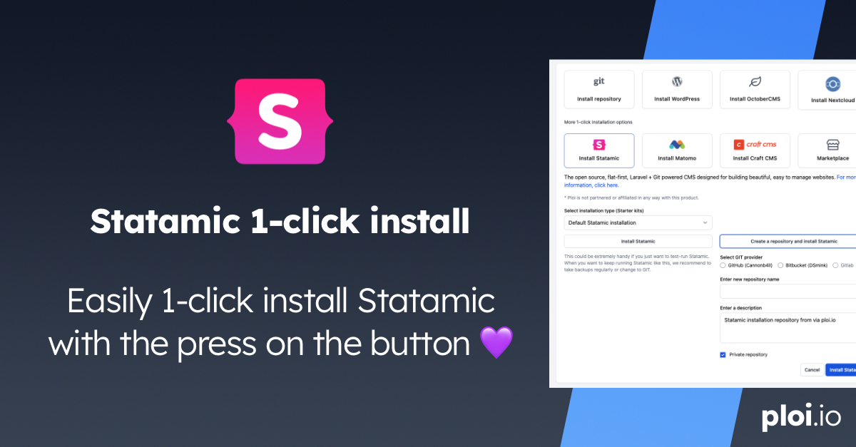 Statamic 1-click Install | Content Management Simplified - Server Management Tool